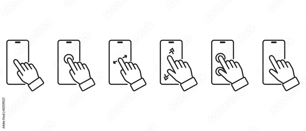 Finger tap smartphone gesture icon, Outline style hand tuching ...