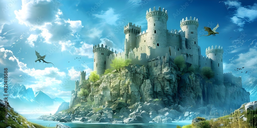 Epic Quests of Dragon Knights in a Medieval Castle on a Cliff. Concept ...