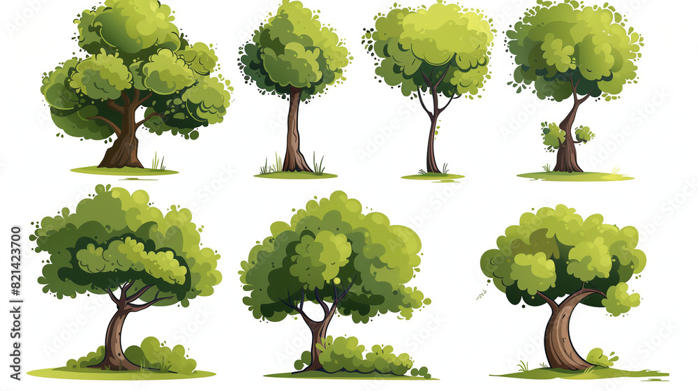 collection of cartoon trees isolated on white background Stock ...