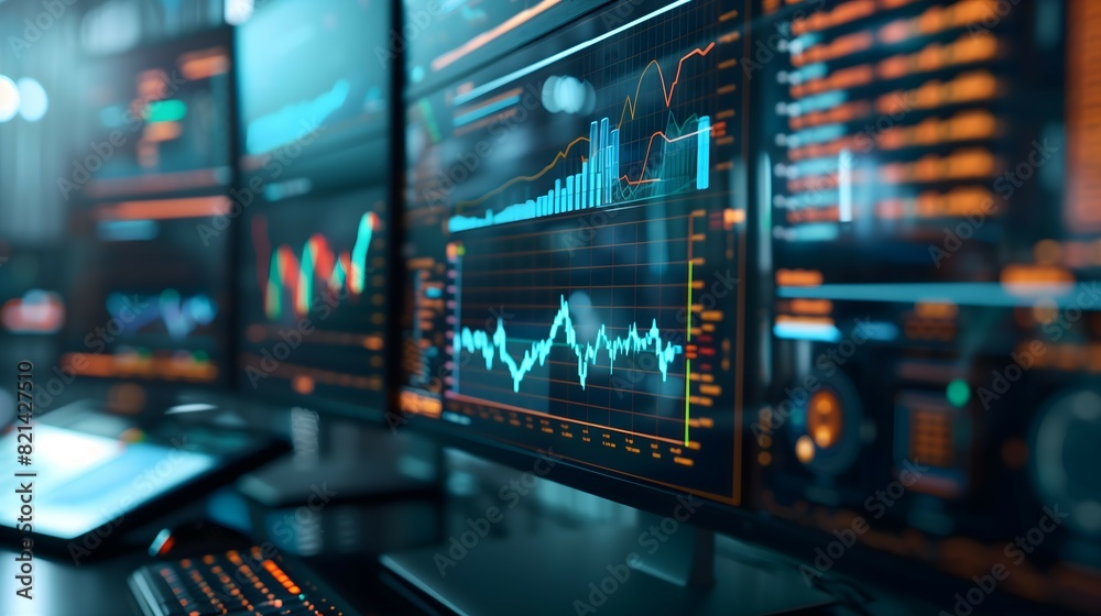 Close-Up of A Computer Monitor Displaying Streaming Data Visualizations Stock Illustration ...