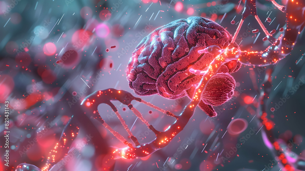 Genetic brain disorders, conceptual 3D illustration. Mutations in the ...