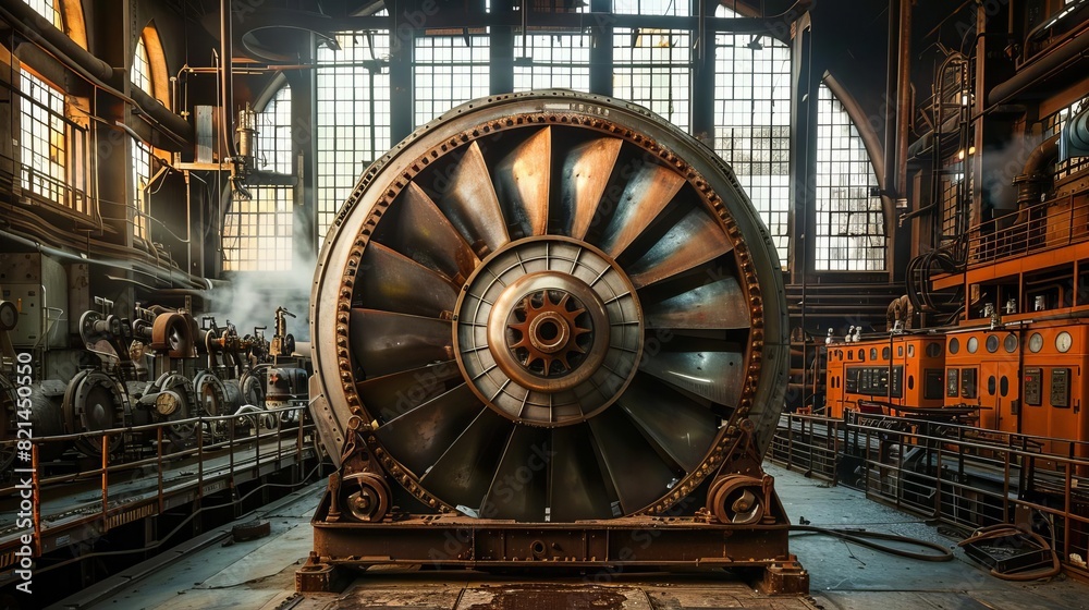 A steam turbine generating electricity in an early 20thcentury power ...