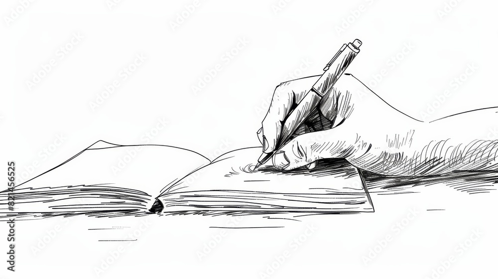 Hand writing with pen and paper sketch for writing, learning and ...