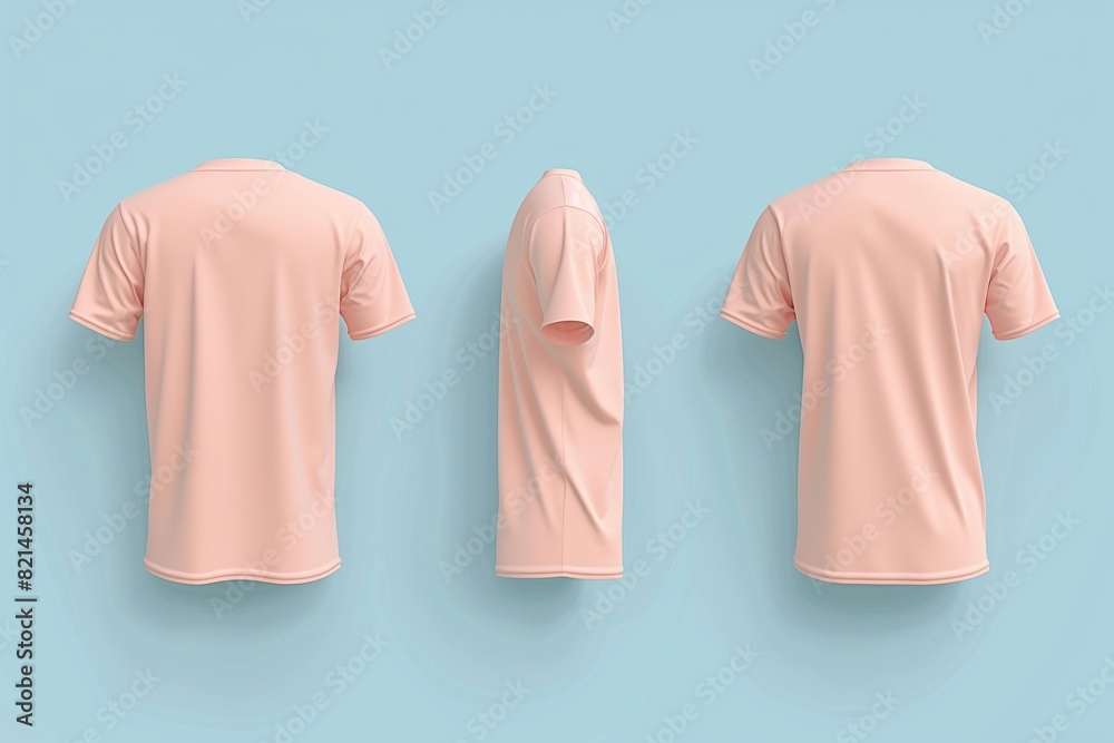 Plain peach t-shirt mockup back view isolated on soft blue background ...