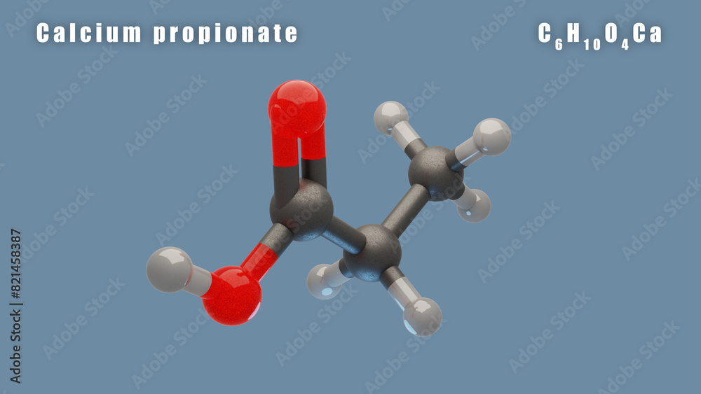 Calcium propionate molecule of C6H10O4Ca 3D Conformer render. Food ...