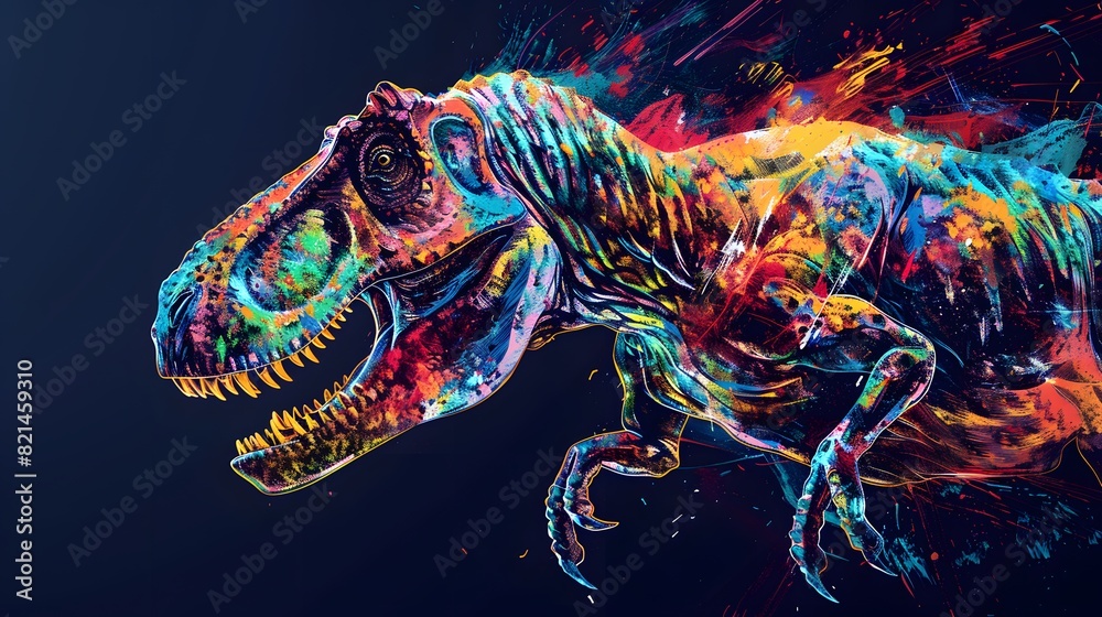 Abstract of Tyrannosaurus rex or T-rex dinosaur portrait in Cretaceous ...