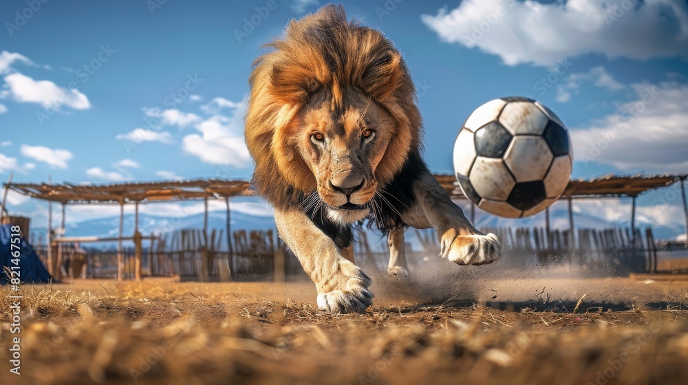 Action photograph of lion playing soccer Animals. Sports Stock ...