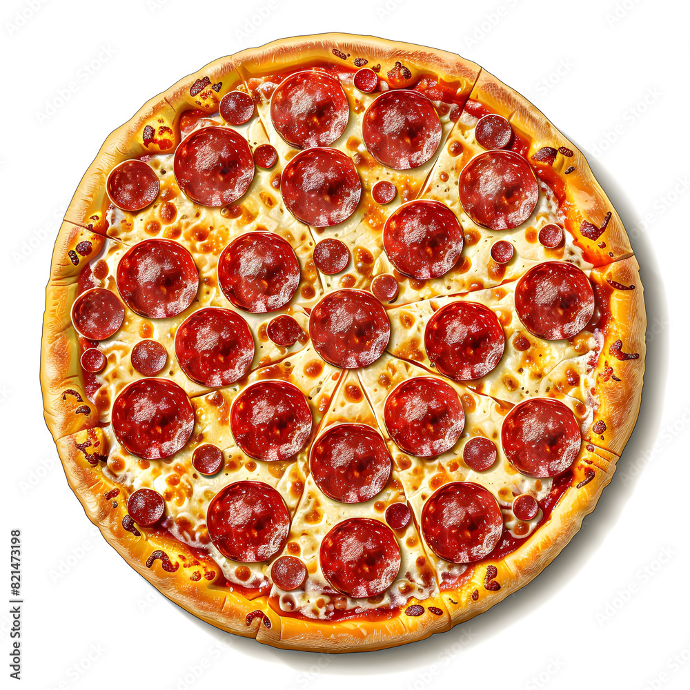 Vector illustration of a pepperoni pizza on a white background ...