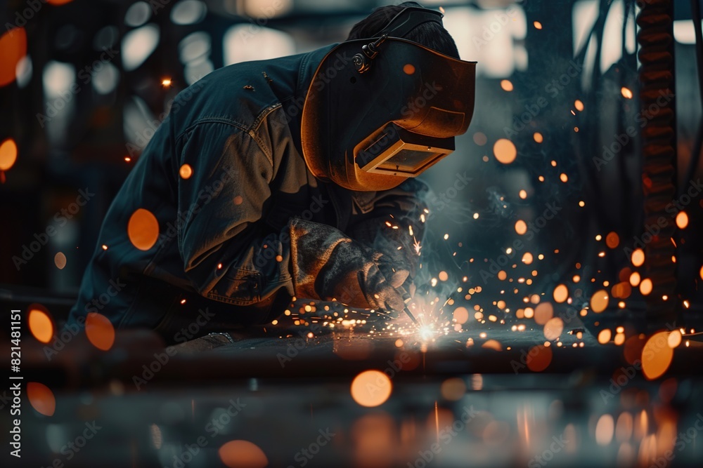 Welder with sparks flying, showcasing a skilled tradesperson working on ...