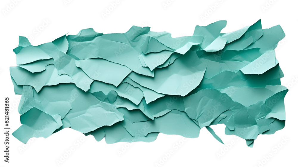 Abstract turquoise torn paper with rough edges on a transparent ...