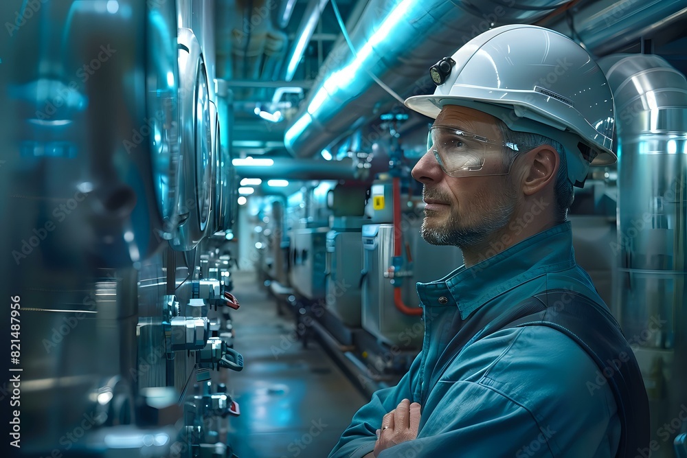 Fitter working with blueprints and diagrams for accurate installations ...