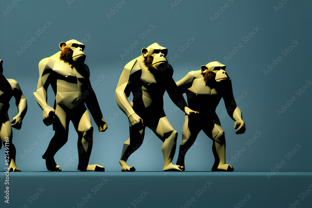 Evolutionary Progression: Stylized Ape Models in Low-Poly Art Stock ...