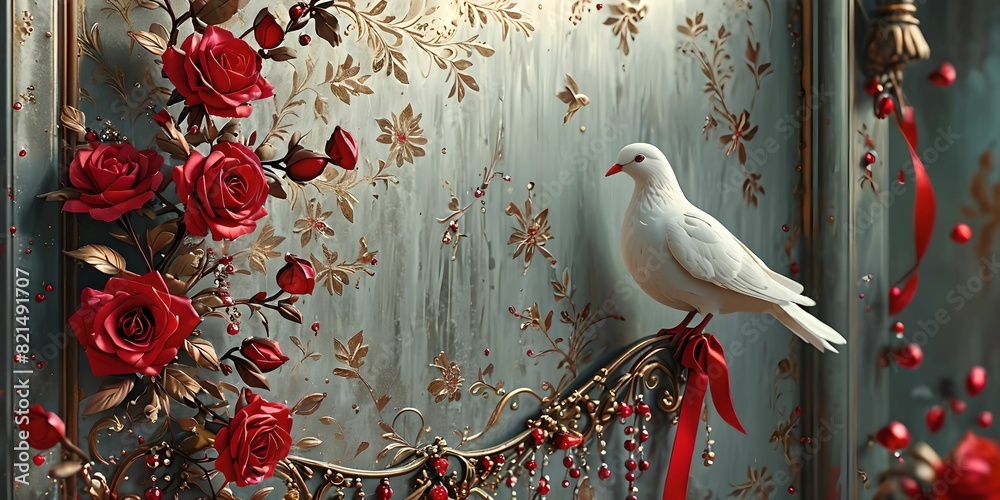 wallpaper depicting an illustration of precious stone dove flowers ...