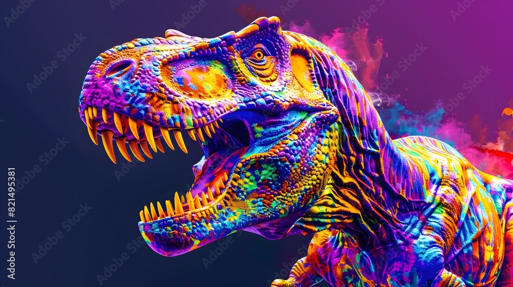 Abstract of Tyrannosaurus rex or T-rex dinosaur portrait in Cretaceous ...