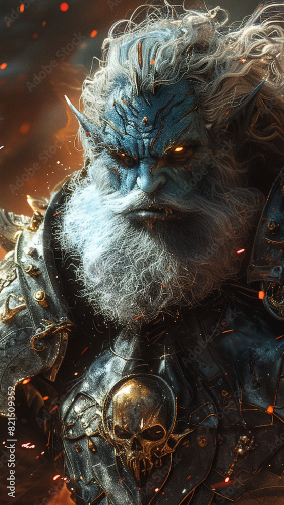 old drow battle tested general with glowing yellow eyes, long hair and ...