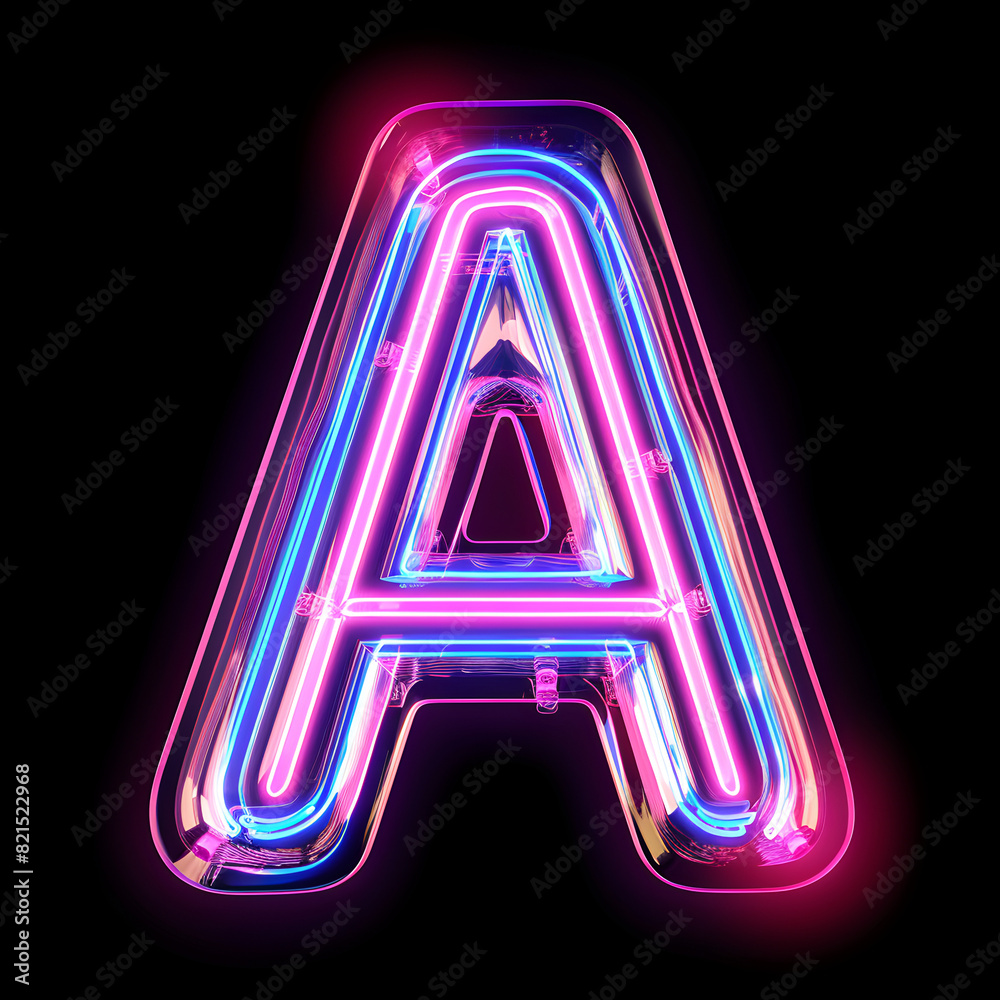 A neon letter A is lit up in a black background. The letter is made of ...