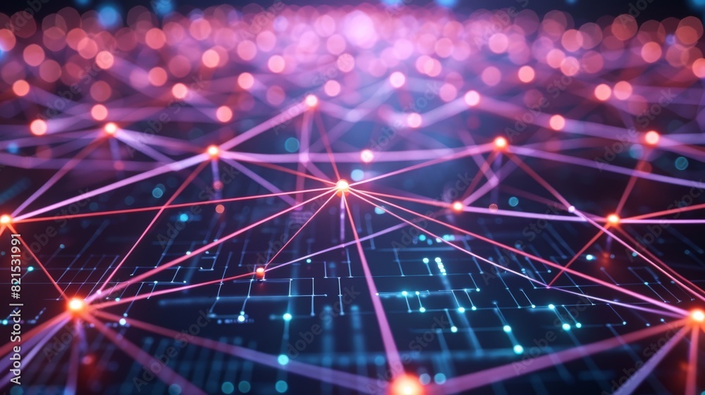 Futuristic abstract network with glowing connections. Digital technology and data visualization ...