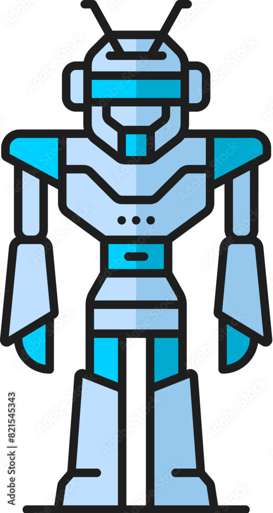 Futuristic robot, alien retro droid, game humanoid virtual bot outline color icon. Humanoid bot ...