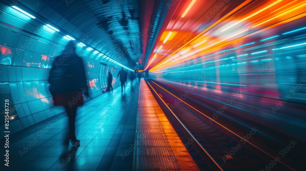 Late arrival at a futuristic station front view - Rushing through a ...