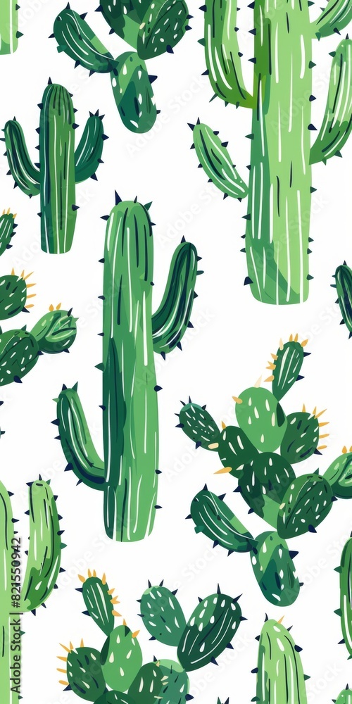 Cute Green Cactus Design Pattern Digital Paper l Fresh Soft Color Cacti ...