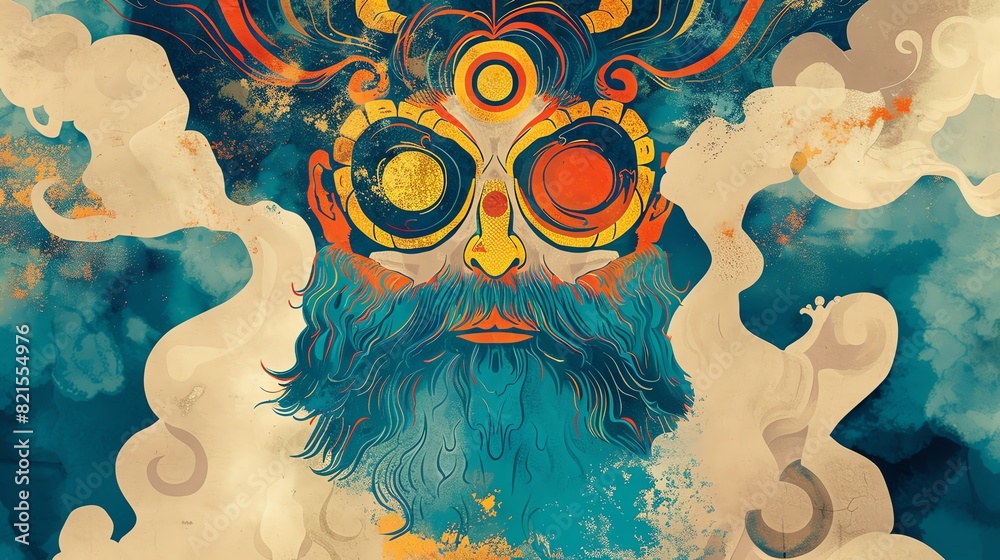 Cyclops flat design top view theme ancient mythology water color ...