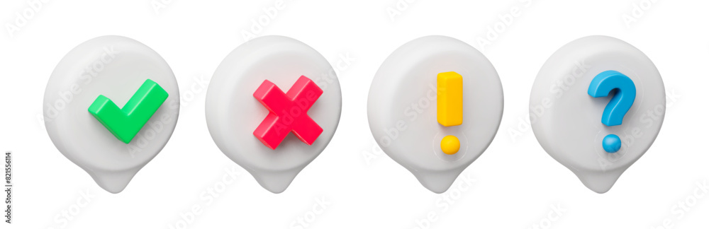 Acceptance, rejection, attention and question symbols in white speech ...