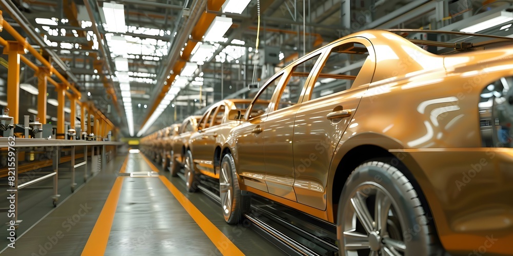Car factory uses automated assembly line to manufacture new vehicles ...