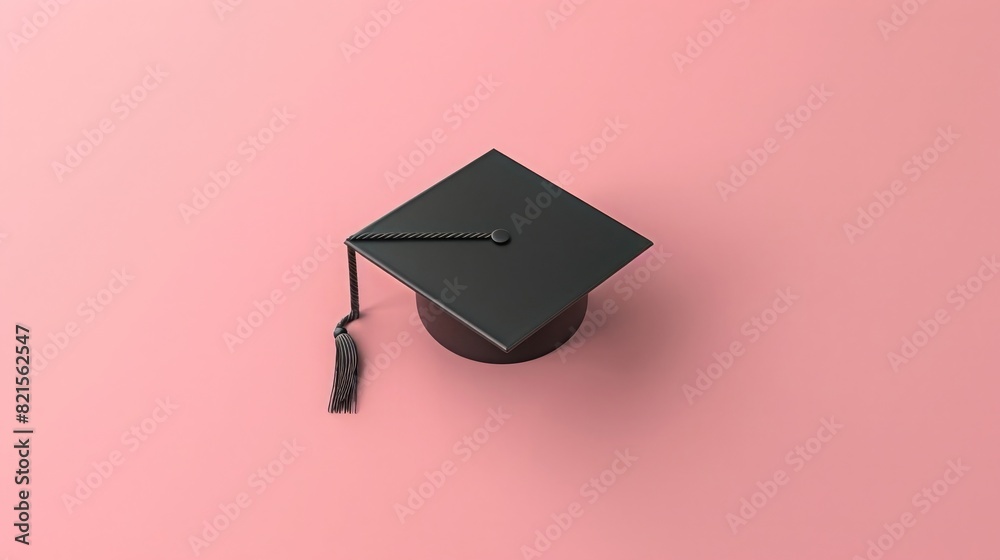 Minimalist illustration of black graduation cap on solid color ...