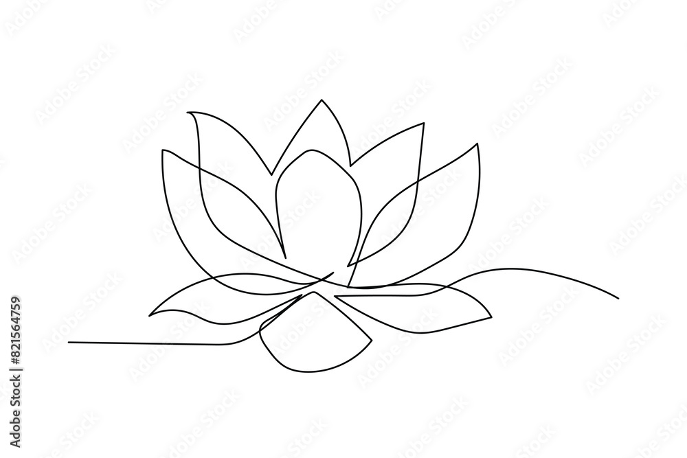 Continuous line drawing of lotus flower. One line drawing background ...