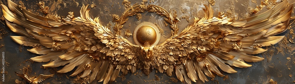 Capture the essence of gold symbolism in a frontal view design inspired ...