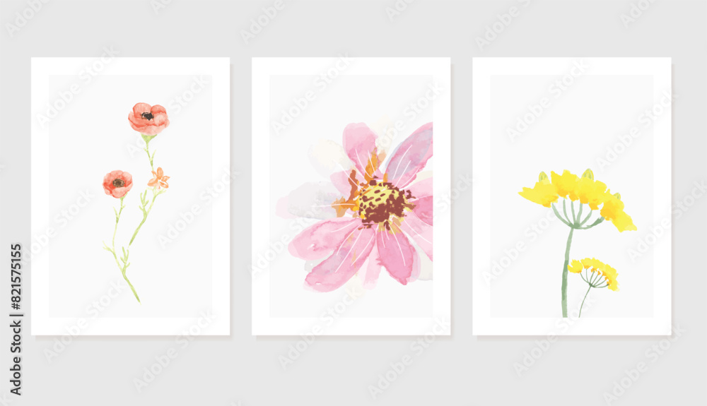 watercolor Flower art triptych wall art vector. Abstract art background ...