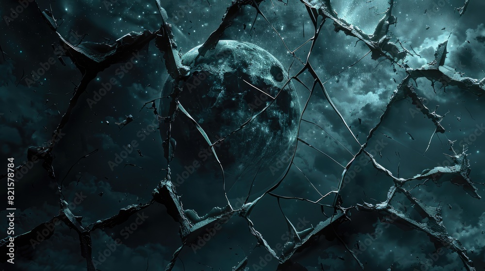 The image of the moon in the mirror shattered into pieces. and the ...