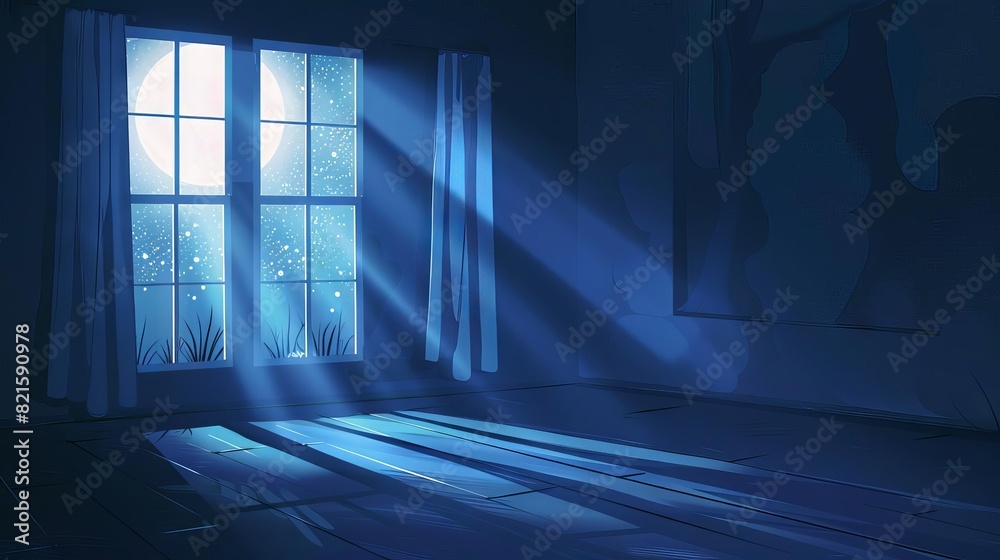moonlight rays shining through window in dark empty room atmospheric ...