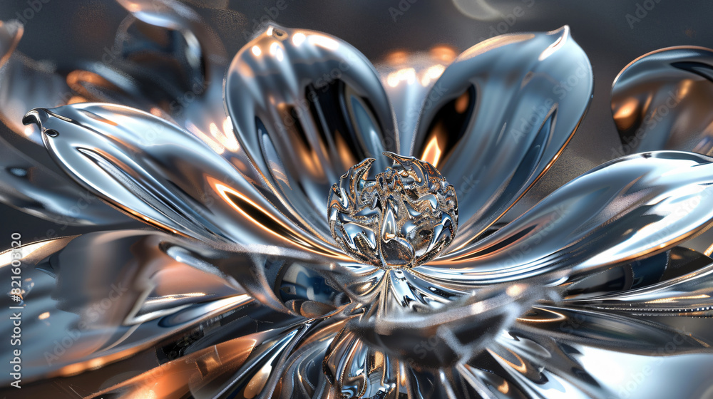 Metallic silver texture with a floral background for abstract and ...