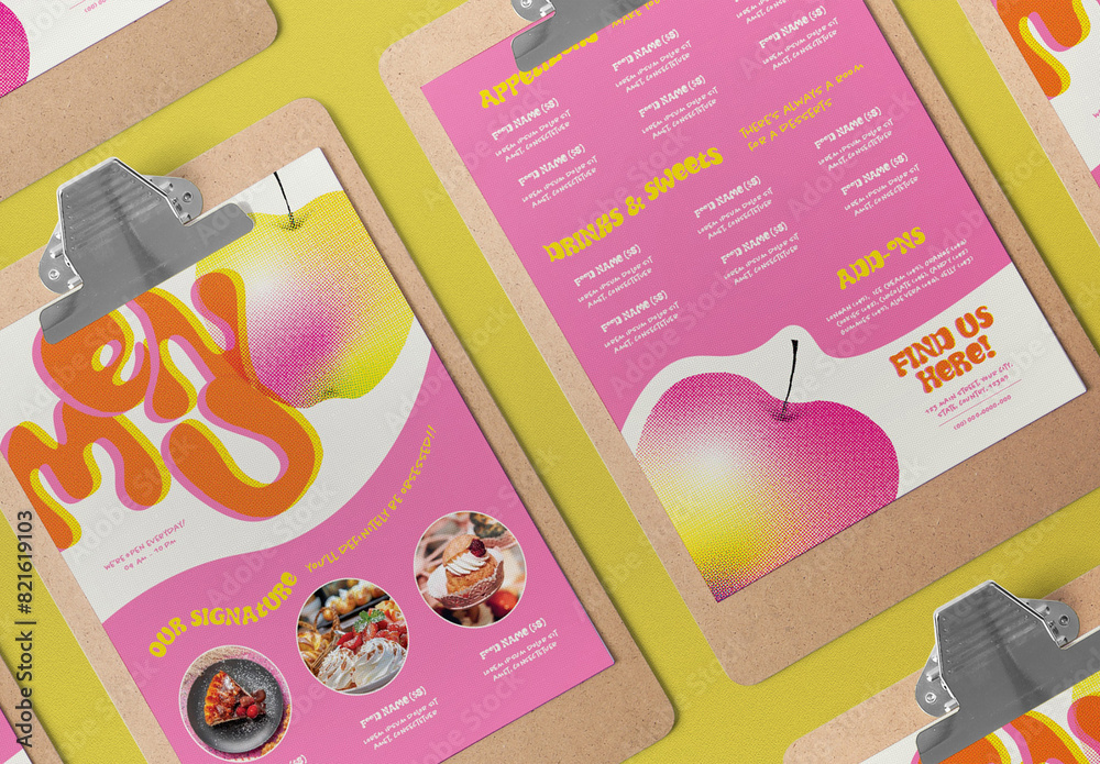 Pink Riso Print Food Menu Stock Template | Adobe Stock