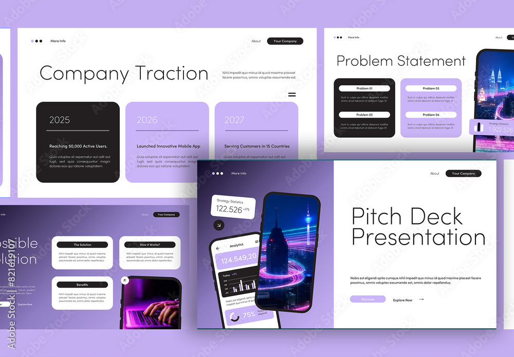 Purple Black Modern Pitch Deck Presentation Stock Template | Adobe Stock
