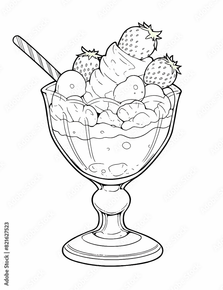 Strawberry daiquiri coloring page for kids. Hand drawn illustration ...