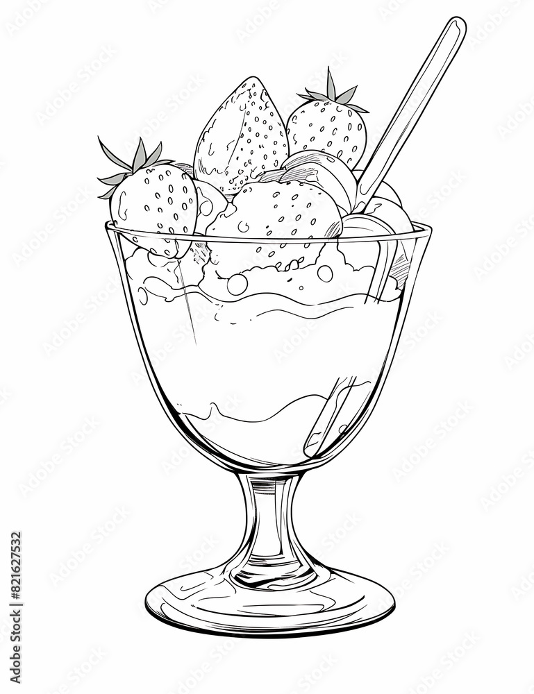 Strawberry daiquiri coloring page for kids. Hand drawn illustration ...