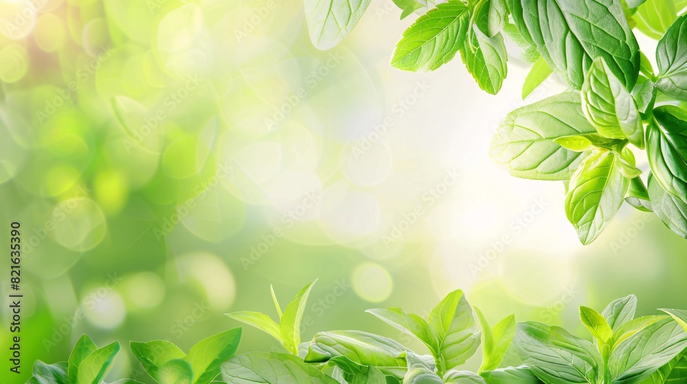 Beautiful nature view mint leaf on blurred greenery background under ...