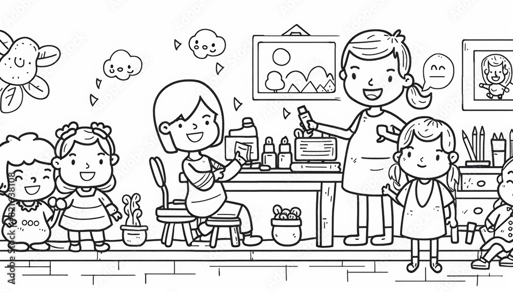 A simple line drawing of a coloring book depicting Teacher's Day ...