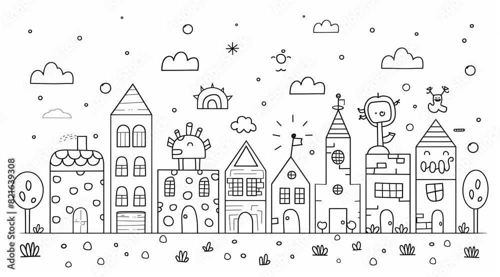 Simple line drawing for coloring, showing Kids can build different ...