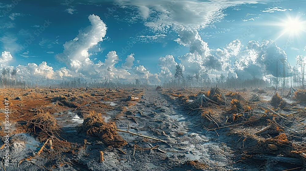 A barren, desolate land with the ghostly remnants of a once-thriving ...