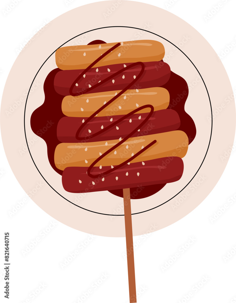 Sotteok or Korean Rice Cake Skewers. Vector illustration of traditional ...
