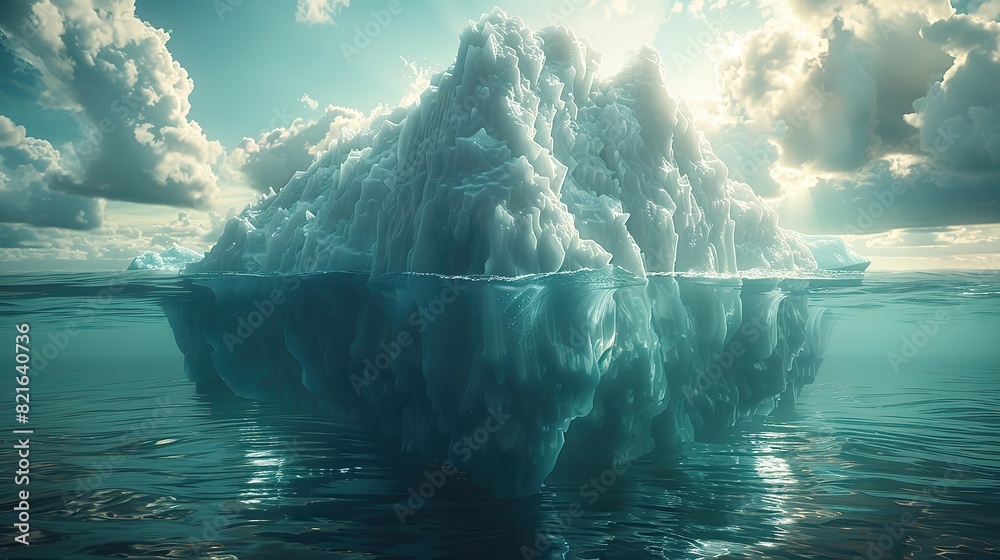 A giant iceberg calving into the ocean creating huge waves conceptual illustration of the ...