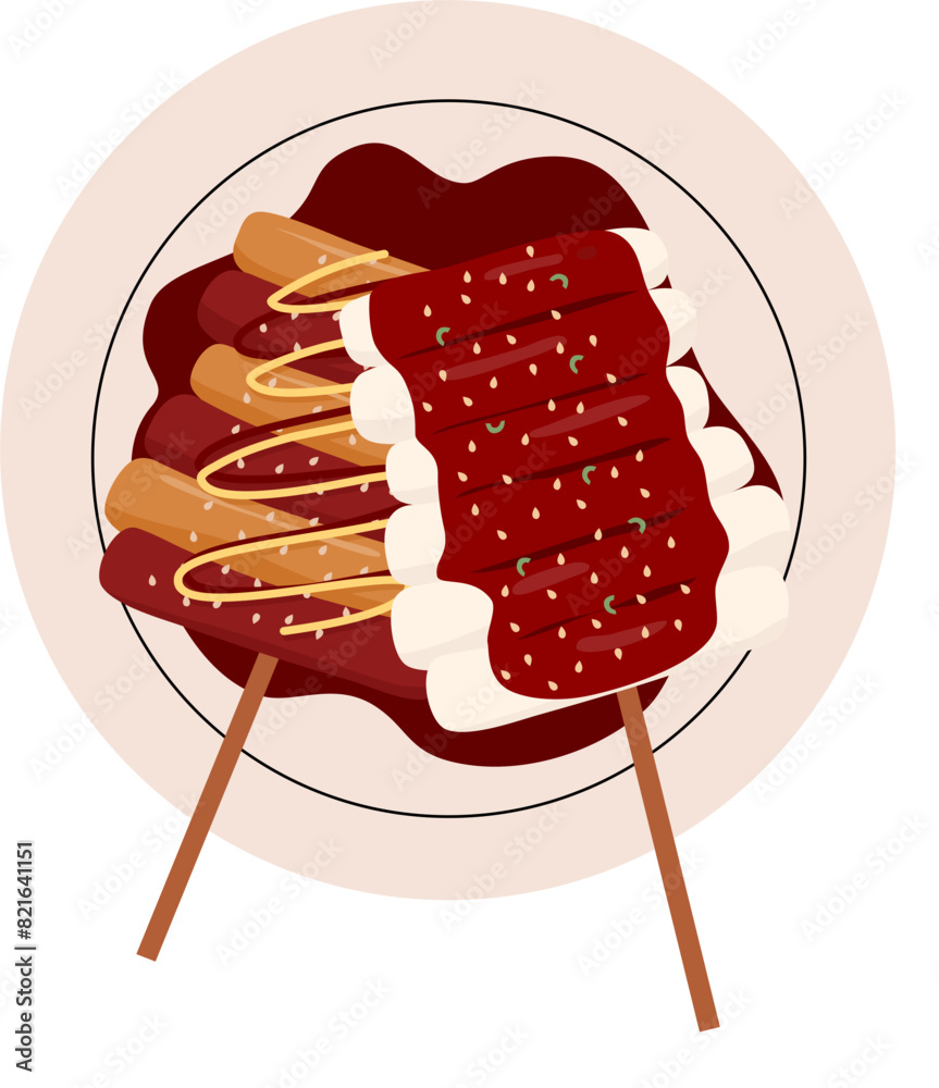 Sotteok or Korean Rice Cake Skewers. Vector illustration of traditional ...