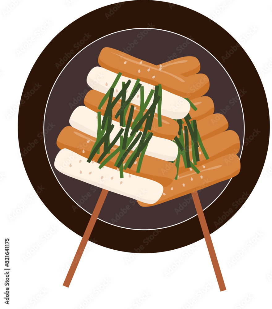 Sotteok or Korean Rice Cake Skewers. Vector illustration of traditional ...
