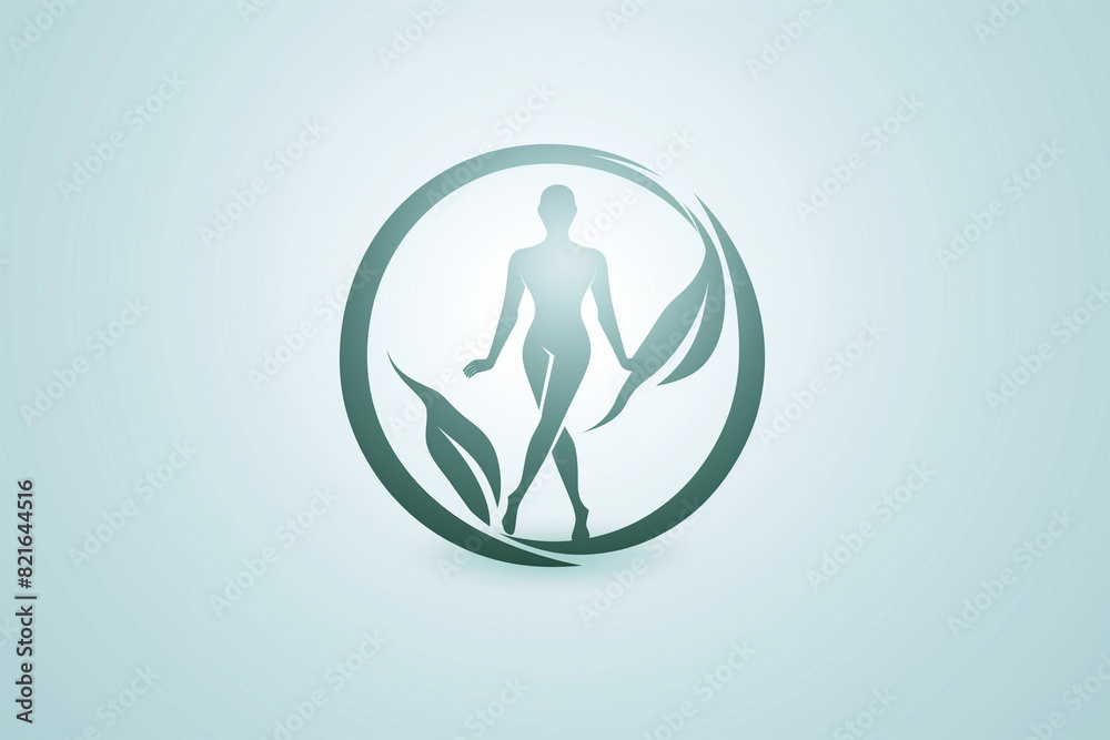 Health logo with a human figure in a dynamic pose surrounded by a ...