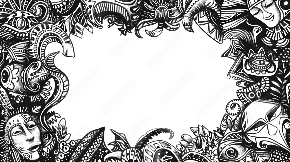 Ornate Ethno cultural Border Frame with Iconic African Elements for ...