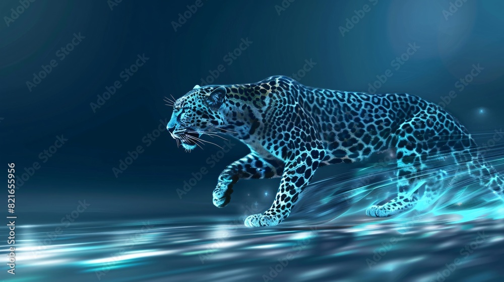 The side profile of a leopard running pose made of circuitry, against a ...