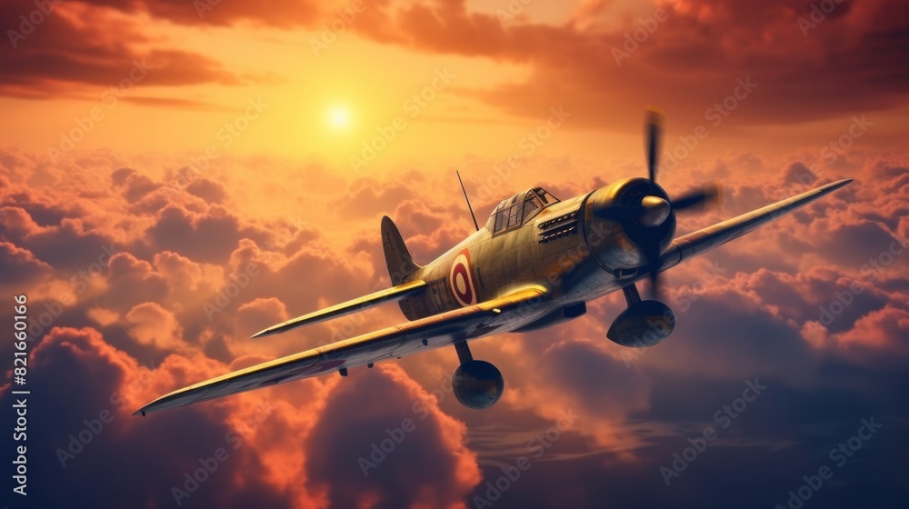 classic plane flying above the clouds. The aircraft looks detailed ...